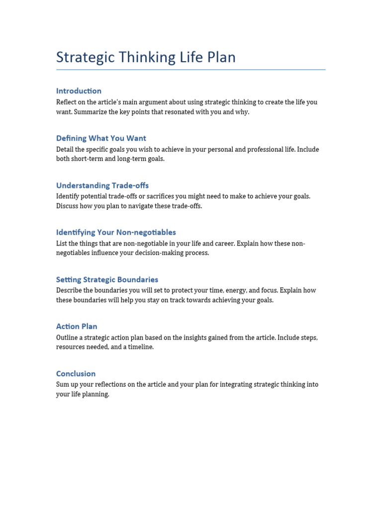 Strategic Thinking Life Plan Template | PDF