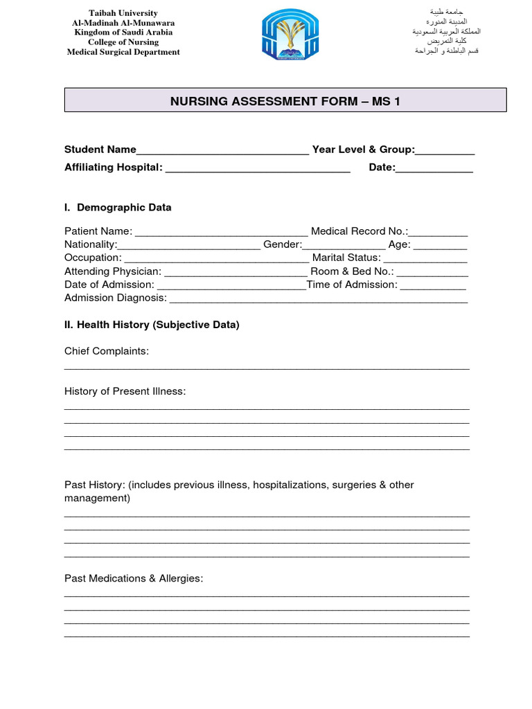 1 Assessment Data Form MS-1 | PDF | Causes Of Death | Health Sciences