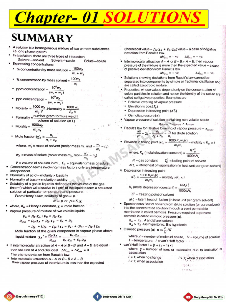 Class 12 Complete Chemistry Short Revision Notes PDF Download Free | PDF