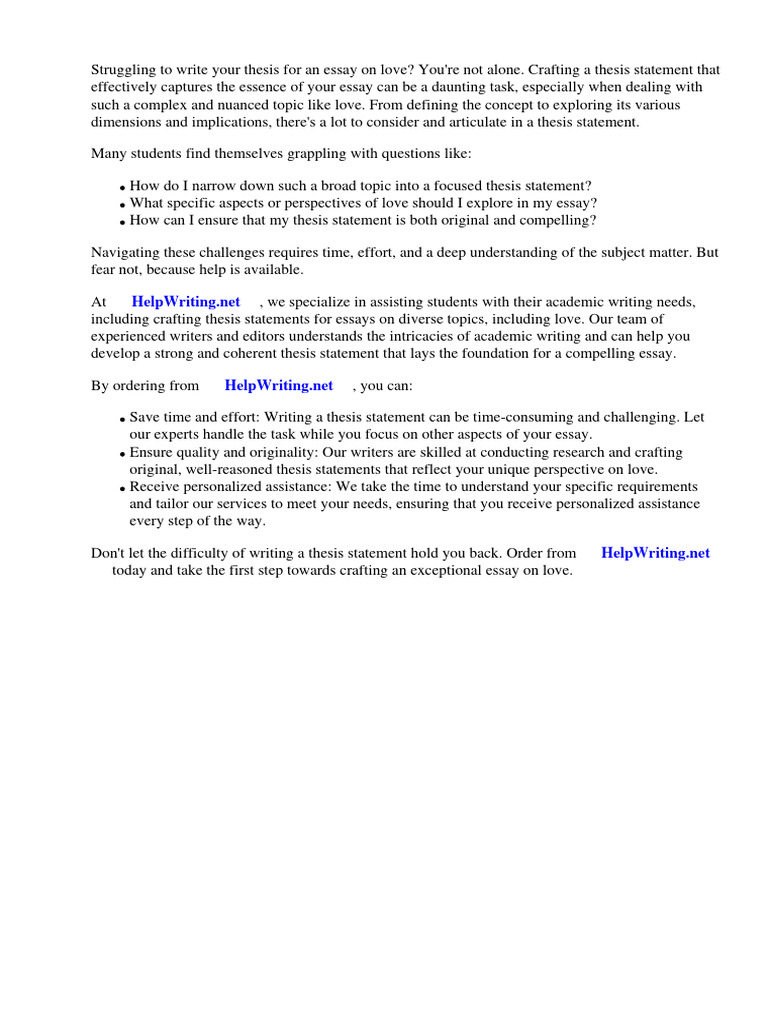 Thesis For An Essay On Love | PDF | Love | Essays