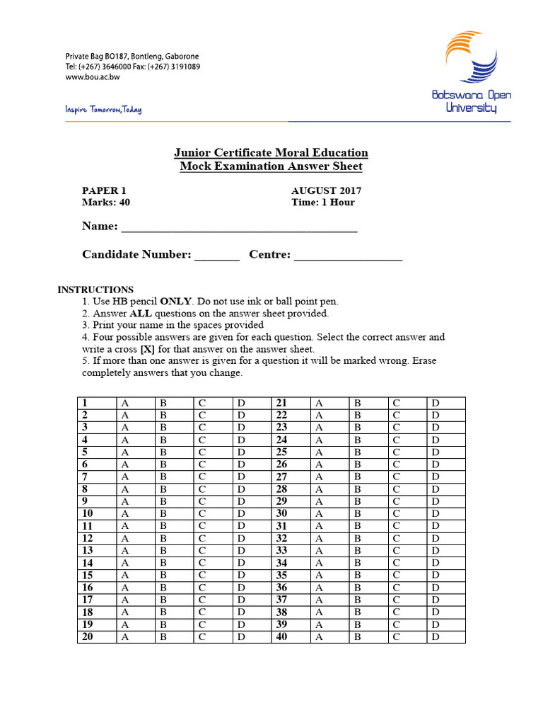 2017 JC ME Answer Sheet | PDF