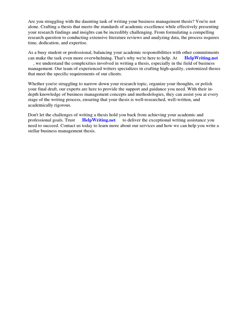 Business Management Thesis Ideas | PDF | Thesis | Methodology