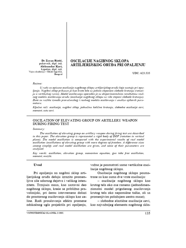 Oscilacije Nagibnog Sklopa Oruda Pri Opaljenju Osc | PDF