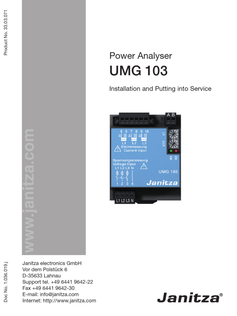 Janitza Manual UMG103 en - 2 | Download Free PDF | Transformer | Power Supply
