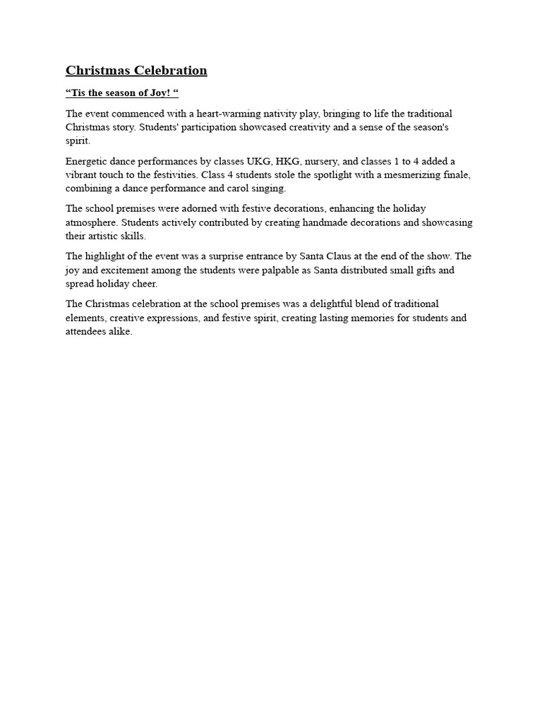 Christmas Celebration Report 2023 | PDF | Social Science