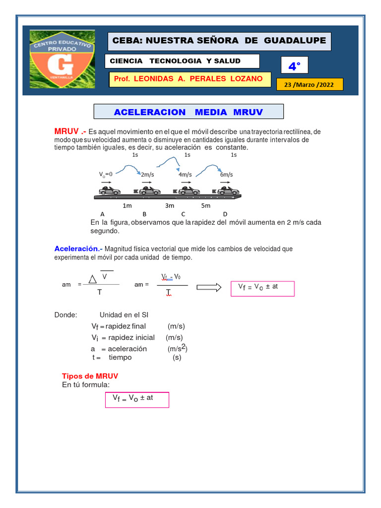 Velocidad Media en MRUV | PDF | Aceleración | Velocidad