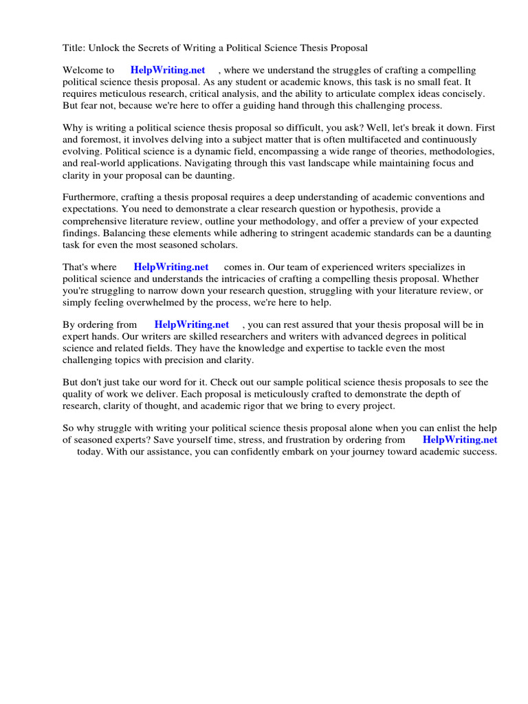Political Science Thesis Proposal Sample | PDF | Thesis | Science