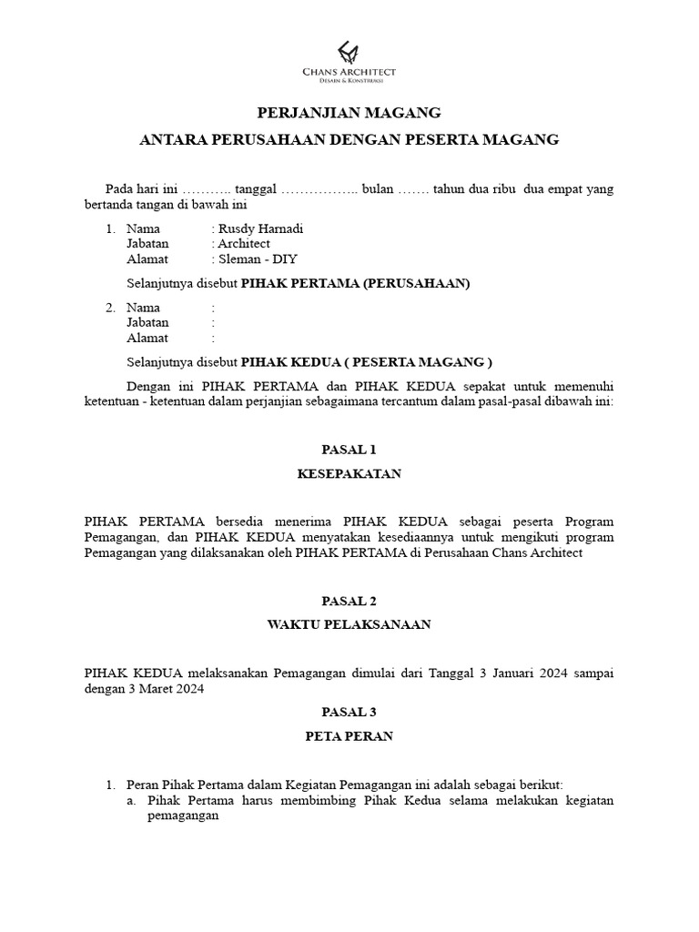 Perjanjian Magang | PDF | Bisnis