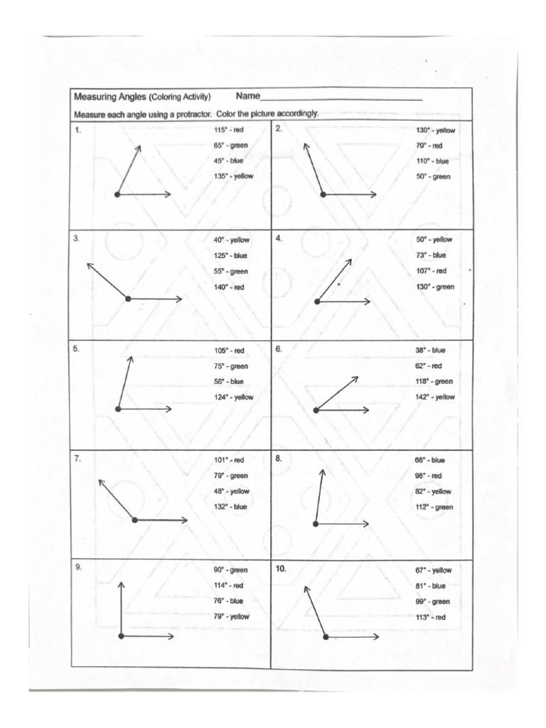 Measuring Angles (Coloring Activity) | PDF