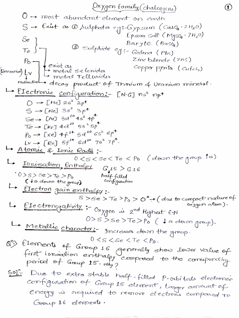 Oxygen Family | PDF