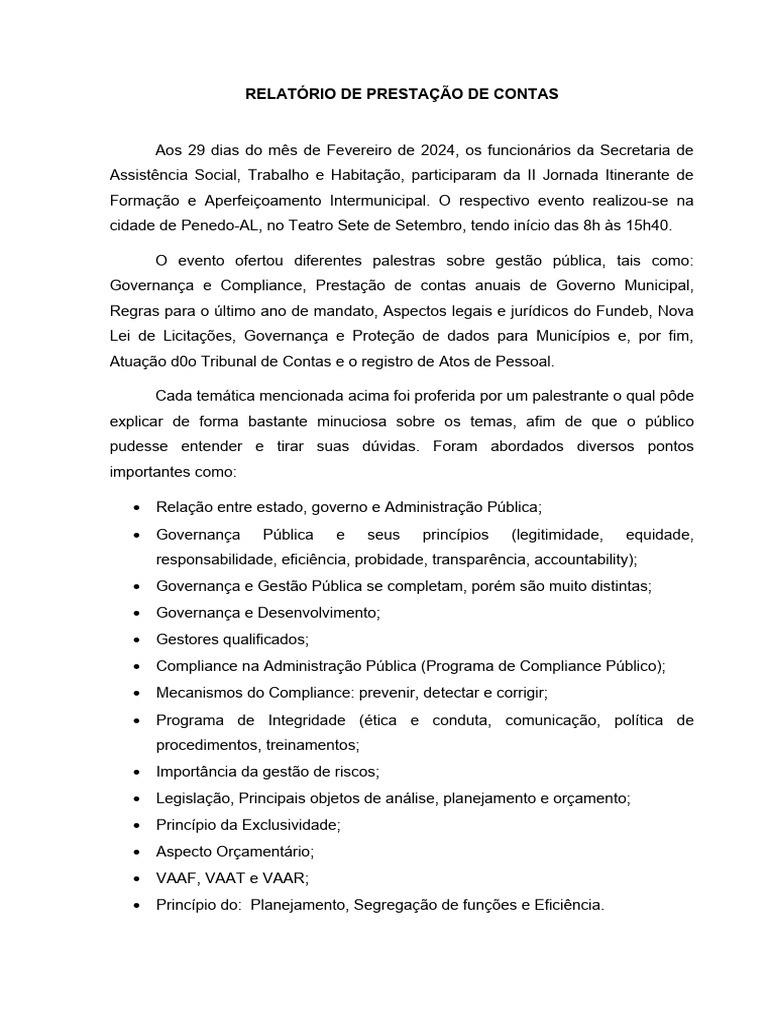 Relatório de Prestação de Contas | PDF Relatório de Prestação de Contas | PDF
