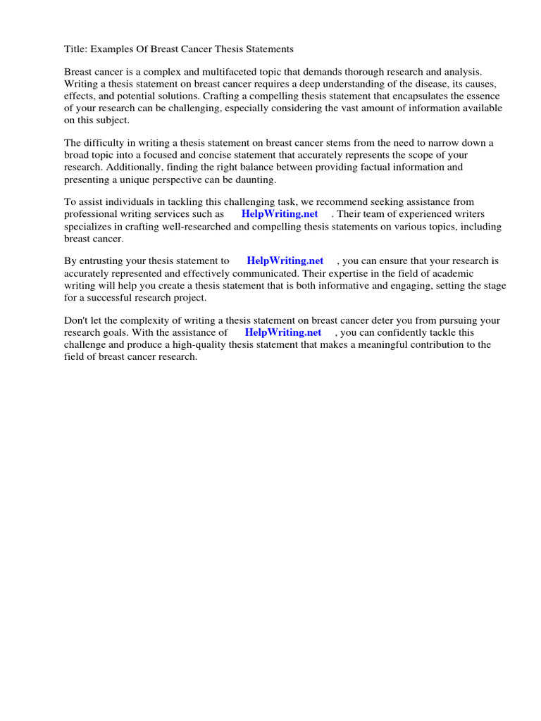 Examples of Breast Cancer Thesis Statements | Download Free PDF ...