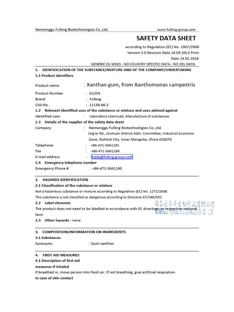 FUFENG-AF 80 Xanthan Gum SDS | PDF | Dangerous Goods | Toxicity