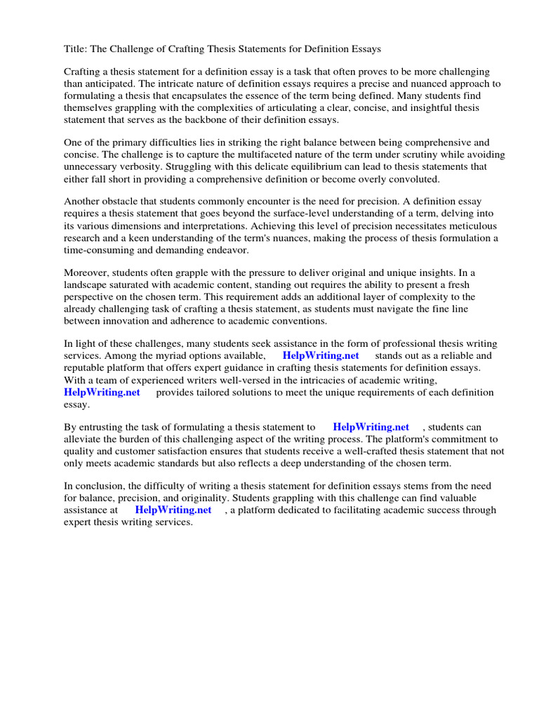 Thesis Statement Examples Definition Essays | PDF