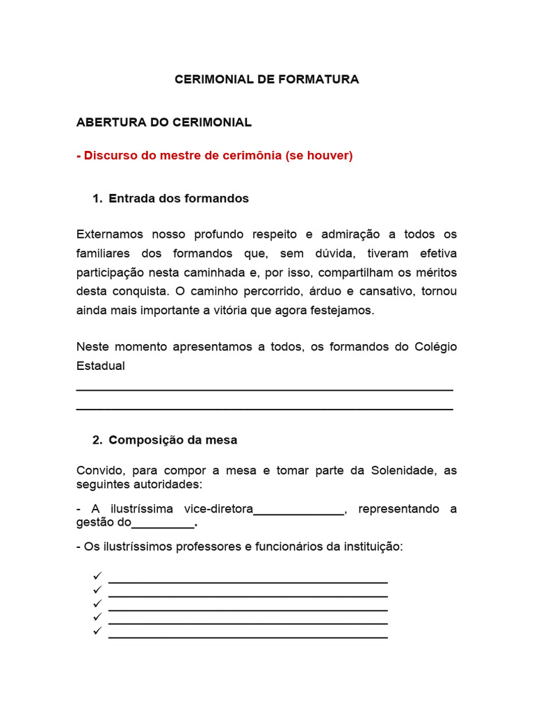Cerimonial de Formatura 2022 | PDF