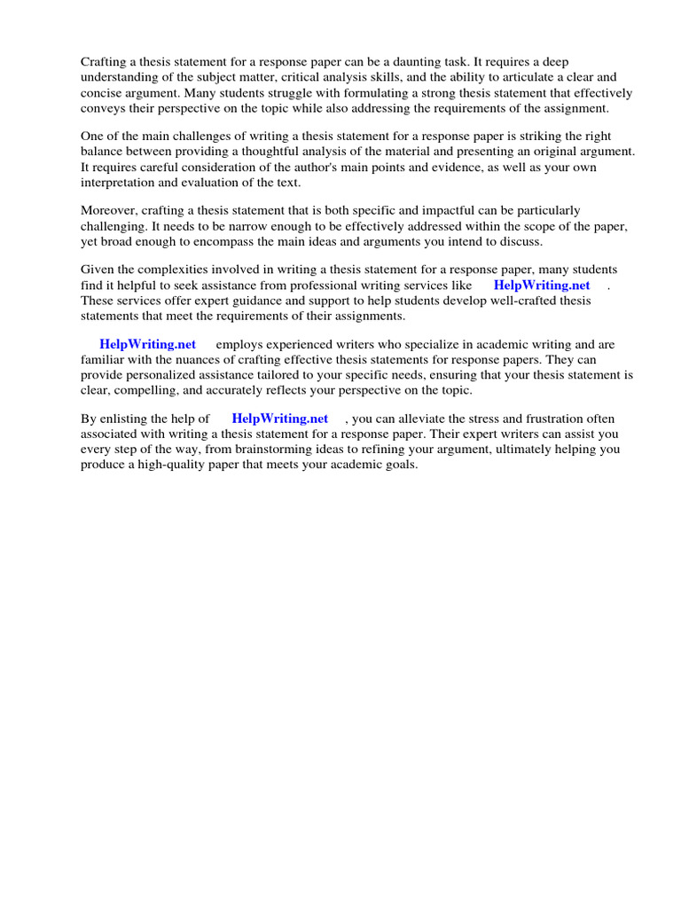 Thesis Statement of A Response Paper | PDF | Essays | Thesis