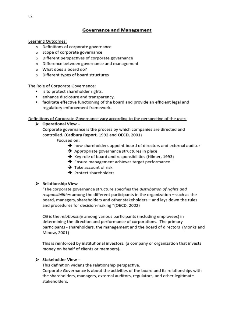 L2 Governance and Management | PDF | Corporate Governance | Board Of Directors