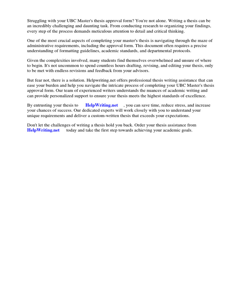 Ubc Masters Thesis Approval Form | PDF | Thesis | Doctor Of Philosophy