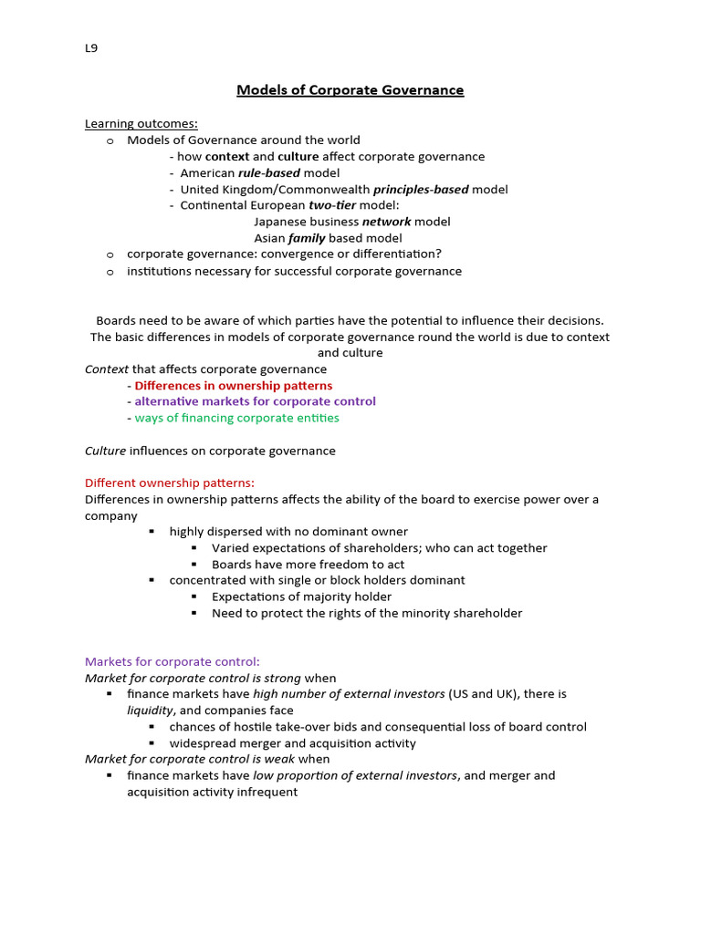 L9 Models of Corporate Governance | PDF | Corporate Governance | Board ...
