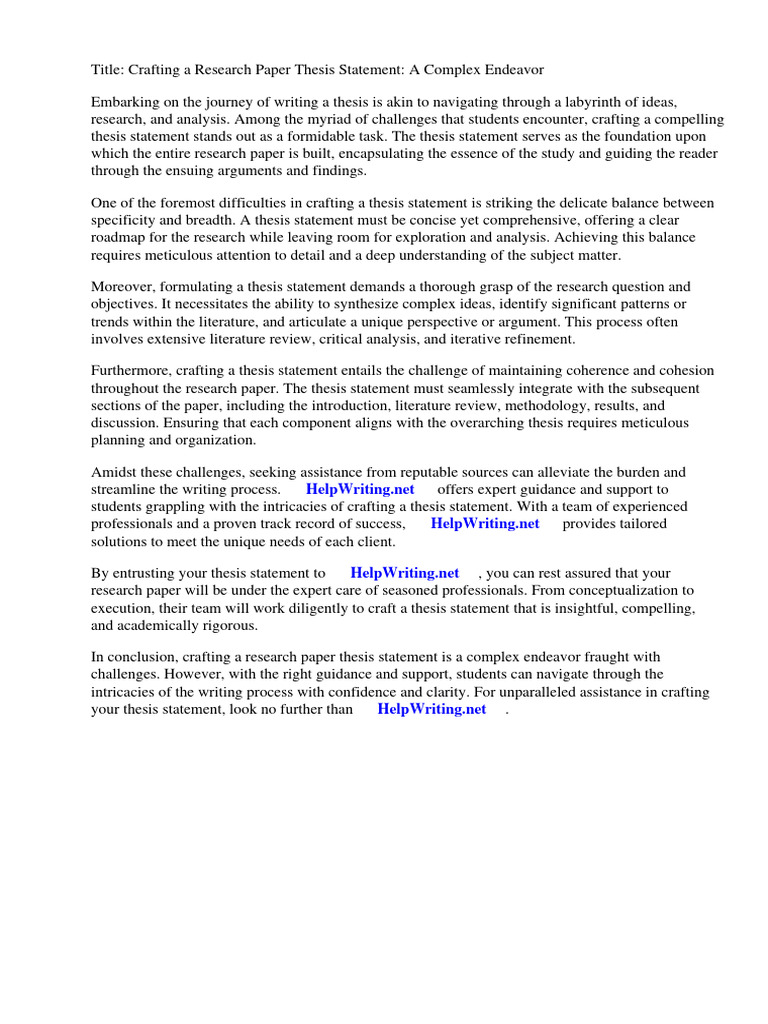 Research Paper Thesis Statement Sample | PDF | Essays | Thesis