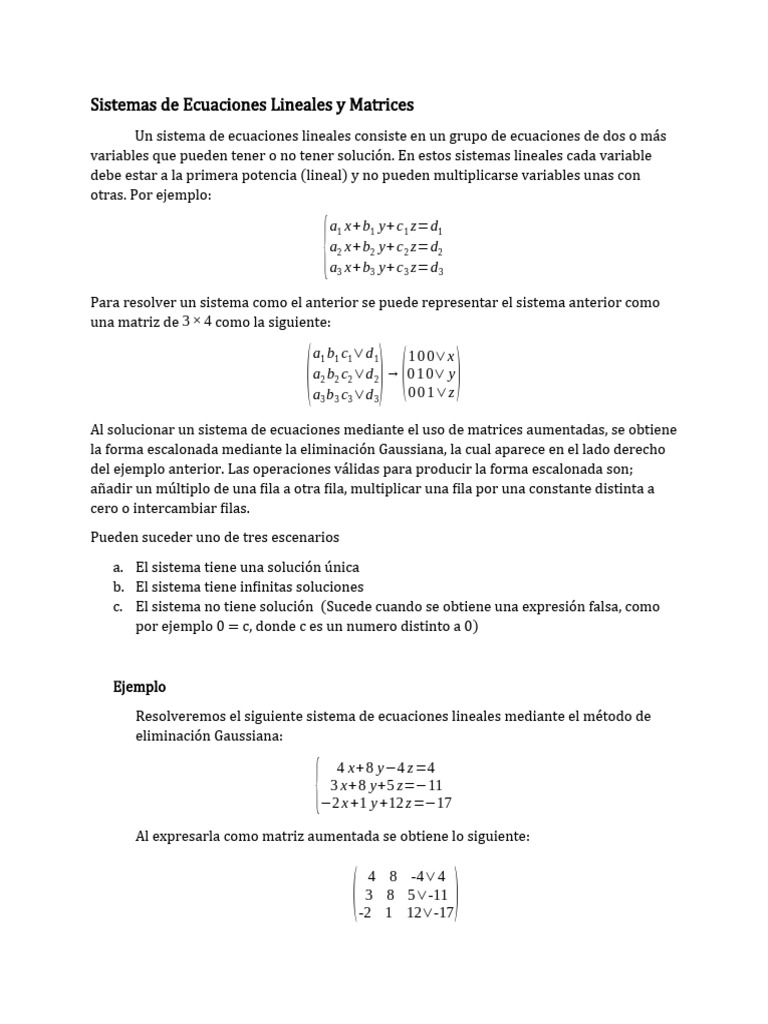Sistemas de Ecuaciones Lineales y Matrices | PDF | Ecuaciones | Análisis numérico
