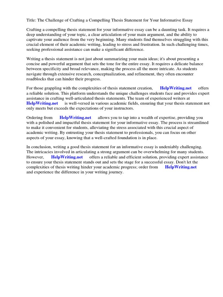 Write Good Thesis Statement Informative Essay | PDF | Essays | Thesis