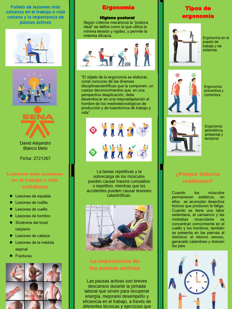 Folleto de Lesiones Más Comunes en El Trabajo o Vida Cotidiana y La Importancia de Las Pausas ...