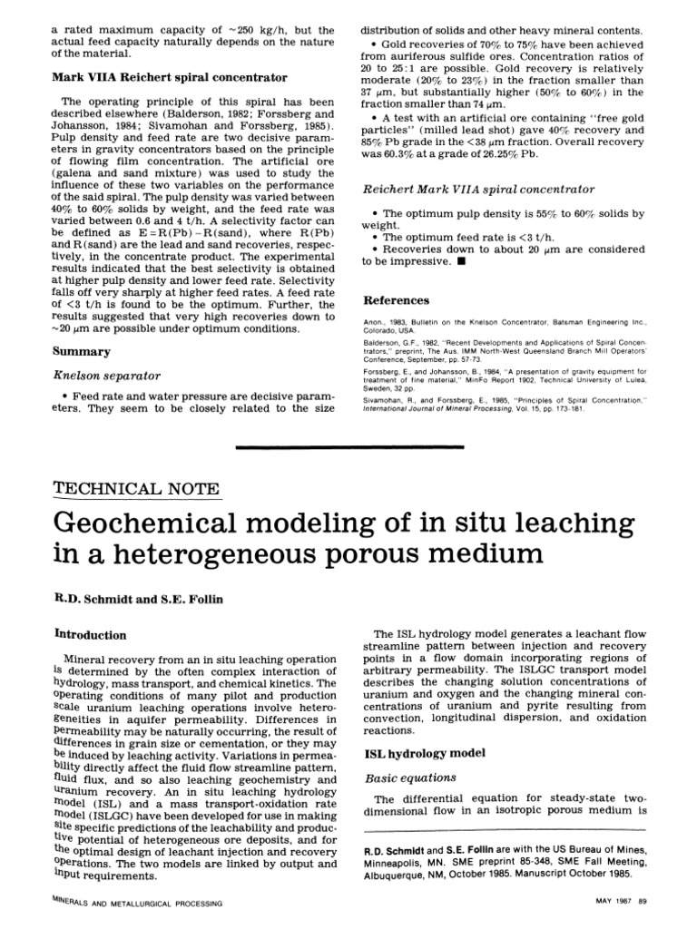 Geochemical Modeling of in Situ Leaching in A Heterogeneous Porous ...