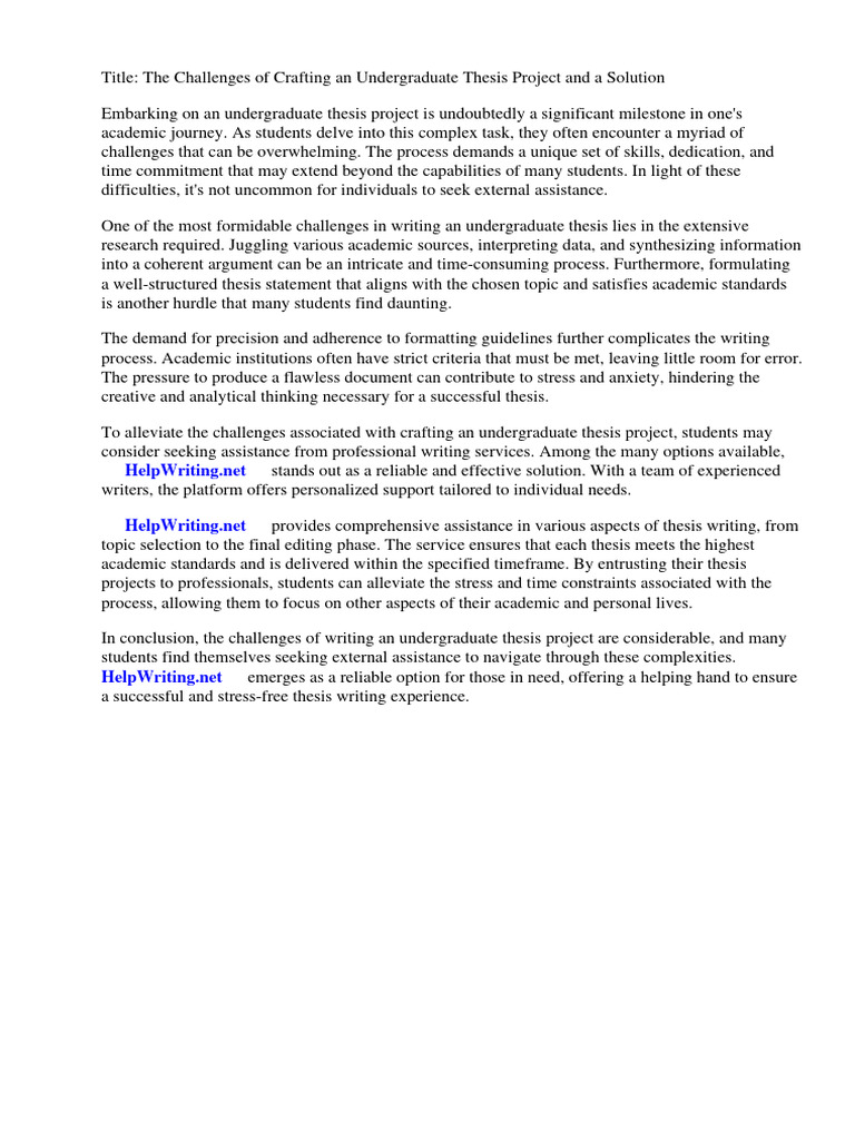 Undergraduate Thesis Project | PDF | Self Esteem | Thesis