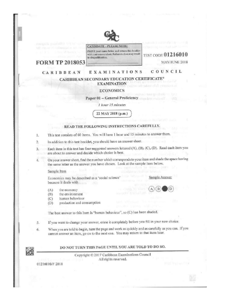 CSEC Economics Jun 2018 P1 | PDF