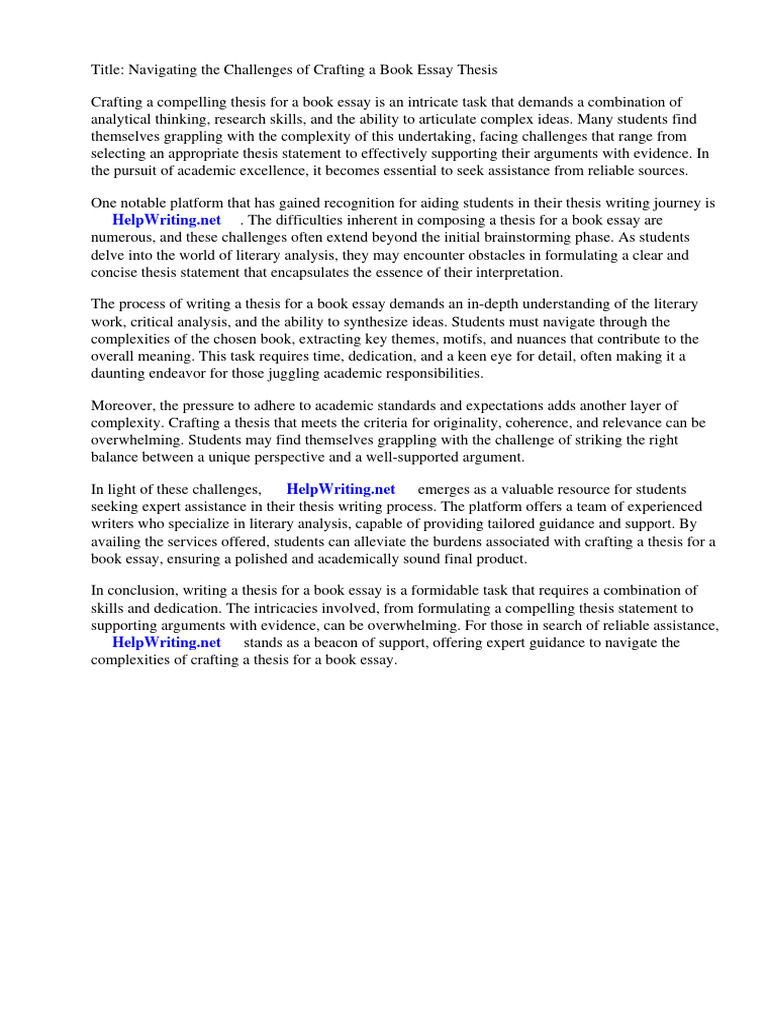 How To Write A Thesis For A Book Essay | PDF | Essays | Thesis