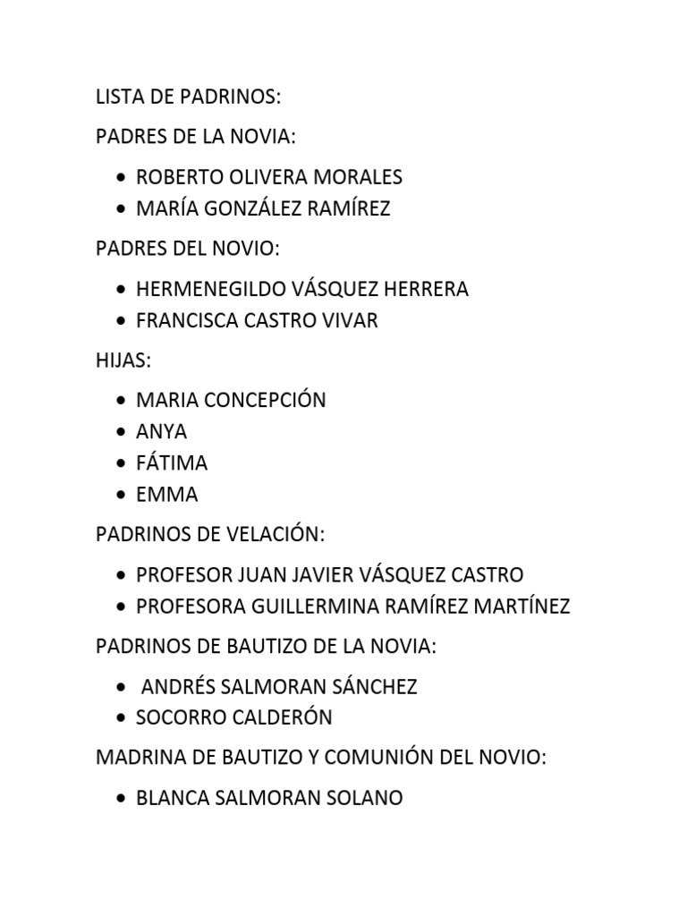 Lista Completa de Padrinos para Boda | PDF | Arte | Religión y ...