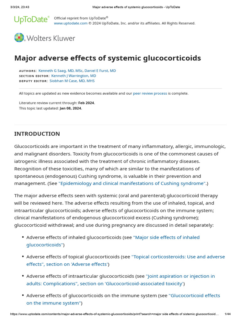 Major adverse effects of systemic glucocorticoids - UpToDate | PDF ...