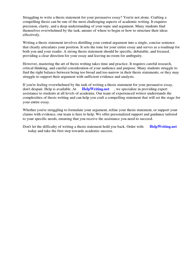 Writing A Thesis Statement For Persuasive Essay | PDF | Essays | Thesis