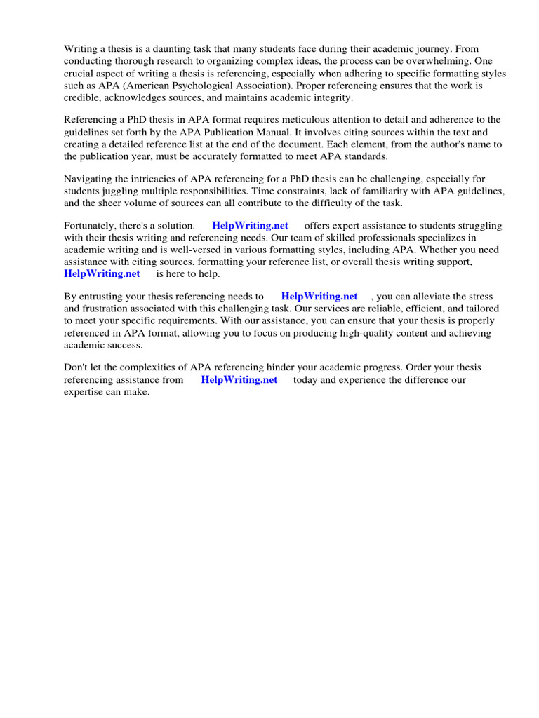 How To Reference PHD Thesis Apa | PDF | Thesis | Apa Style