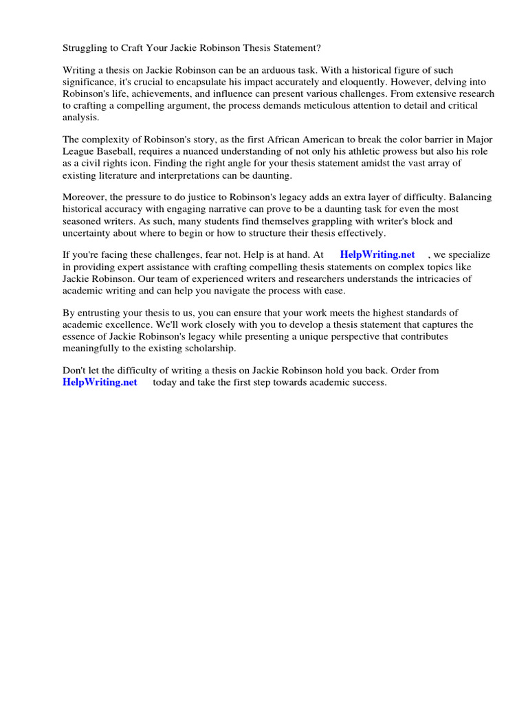 Jackie Robinson Thesis Statement | PDF | Jackie Robinson