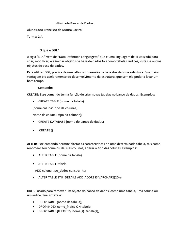 Atividade Banco de Dados | PDF