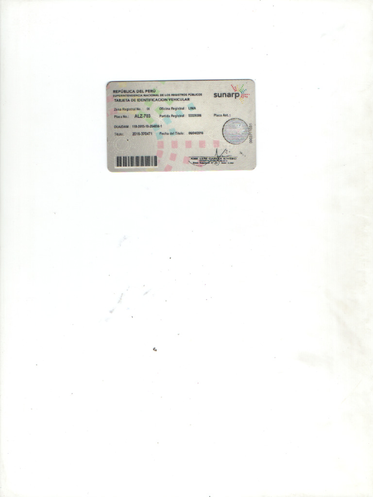 Tarjeta de Propiedad ALZ 703 | PDF