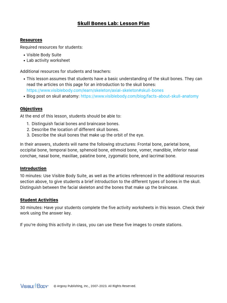 Skull Bones Lab Lesson Plan | PDF | Language Arts & Discipline ...