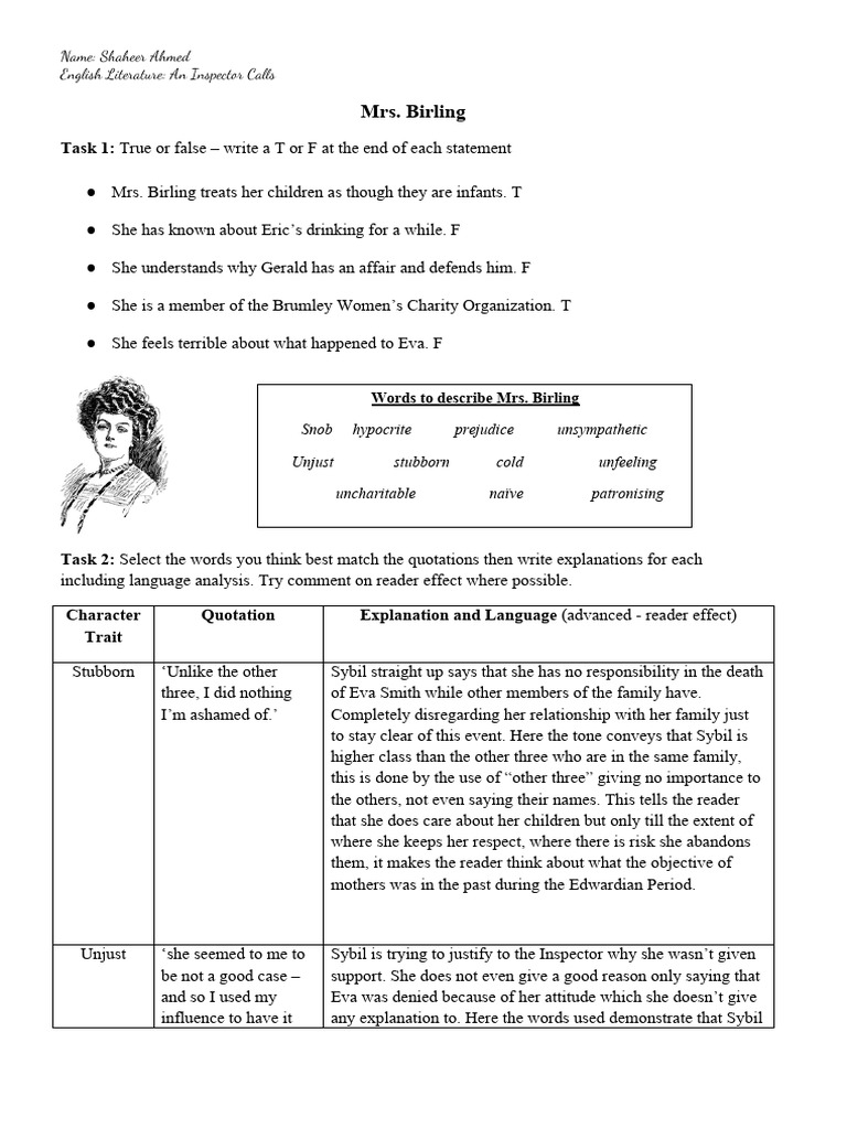 Mrs-Birling-analysis | PDF