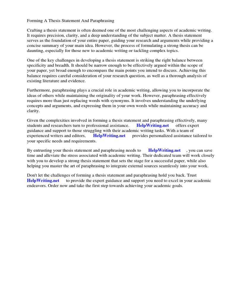 Forming A Thesis Statement and Paraphrasing | PDF | Thesis | Essays
