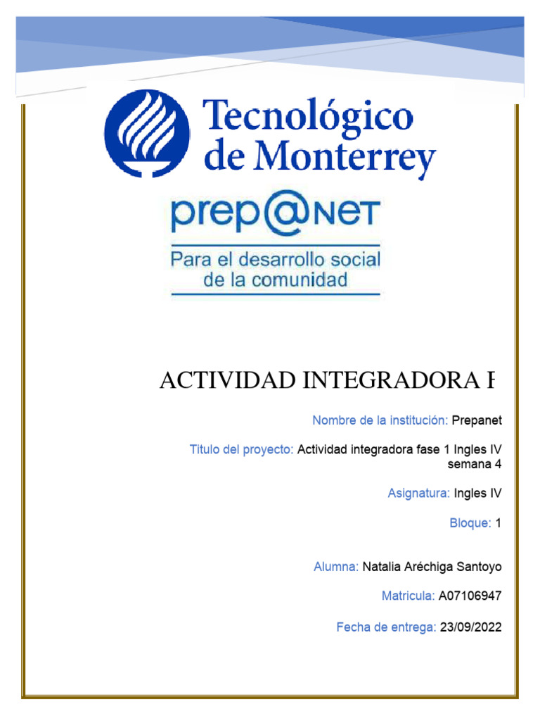 Actividad Integradora de Ingles Iv Semana 4 | PDF