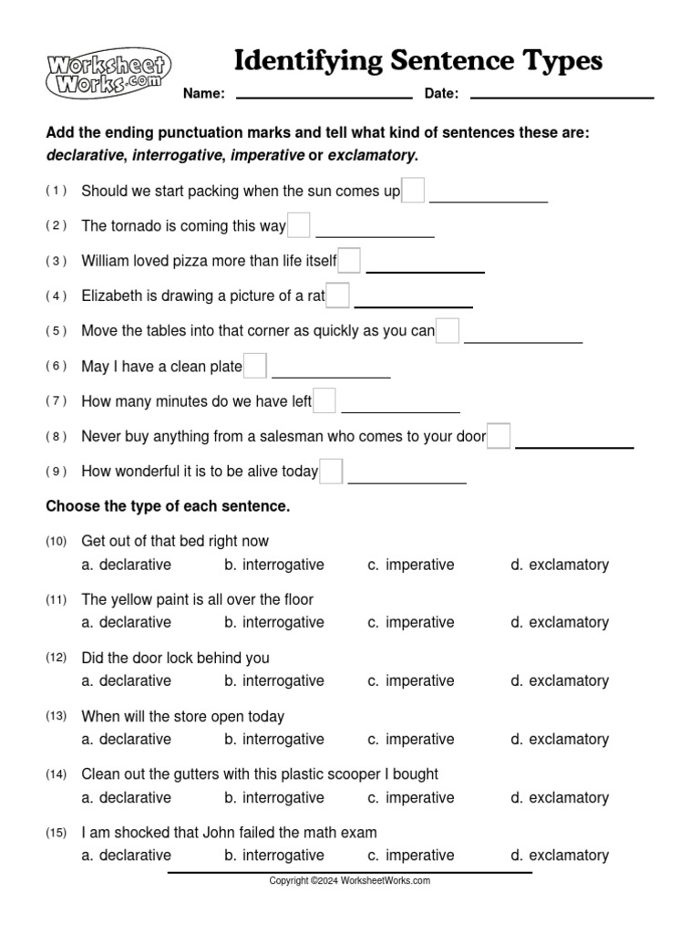 WorksheetWorks_Identifying_Sentence_Types_3 | PDF | Sentence ...