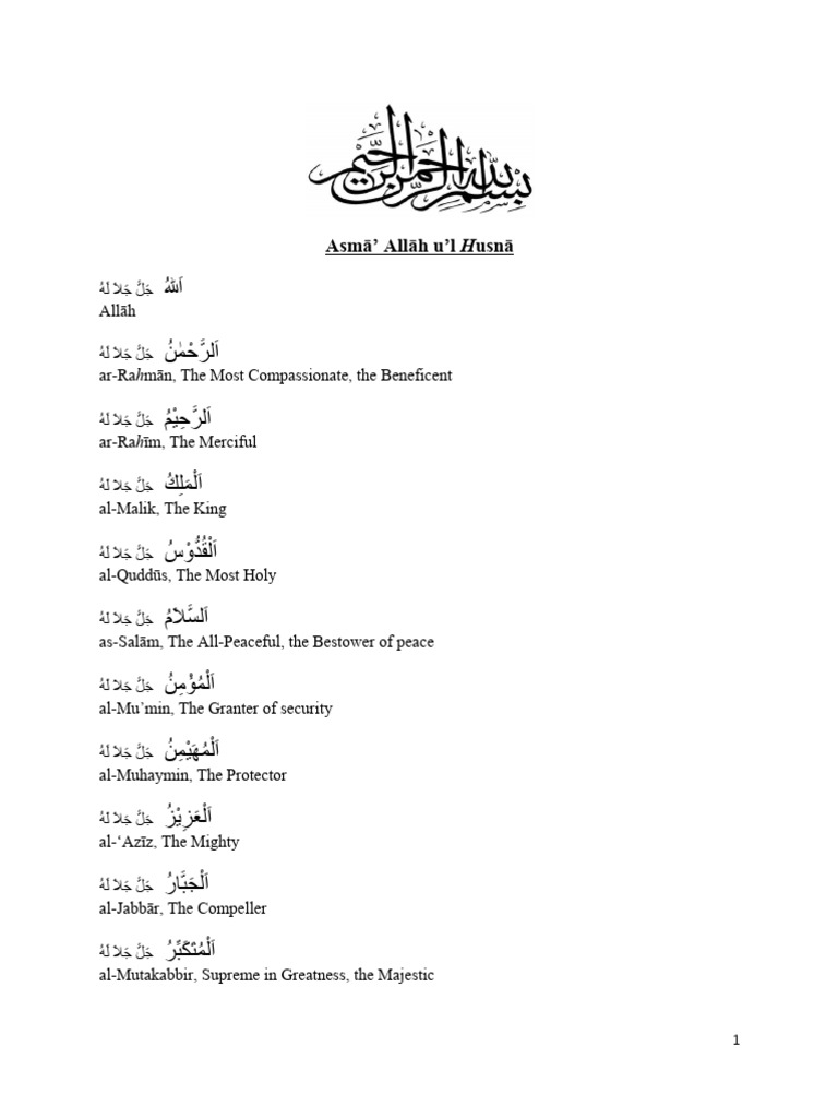 Asma Allah | PDF | Names Of God | Islamic Texts