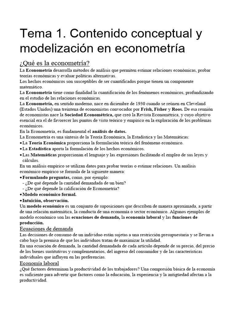 Resumen Tema 1 | PDF | Econometría | Teoría