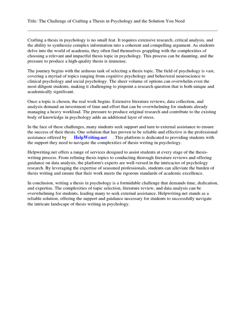Thesis Topic Ideas in Psychology | PDF | Psychology | Thesis