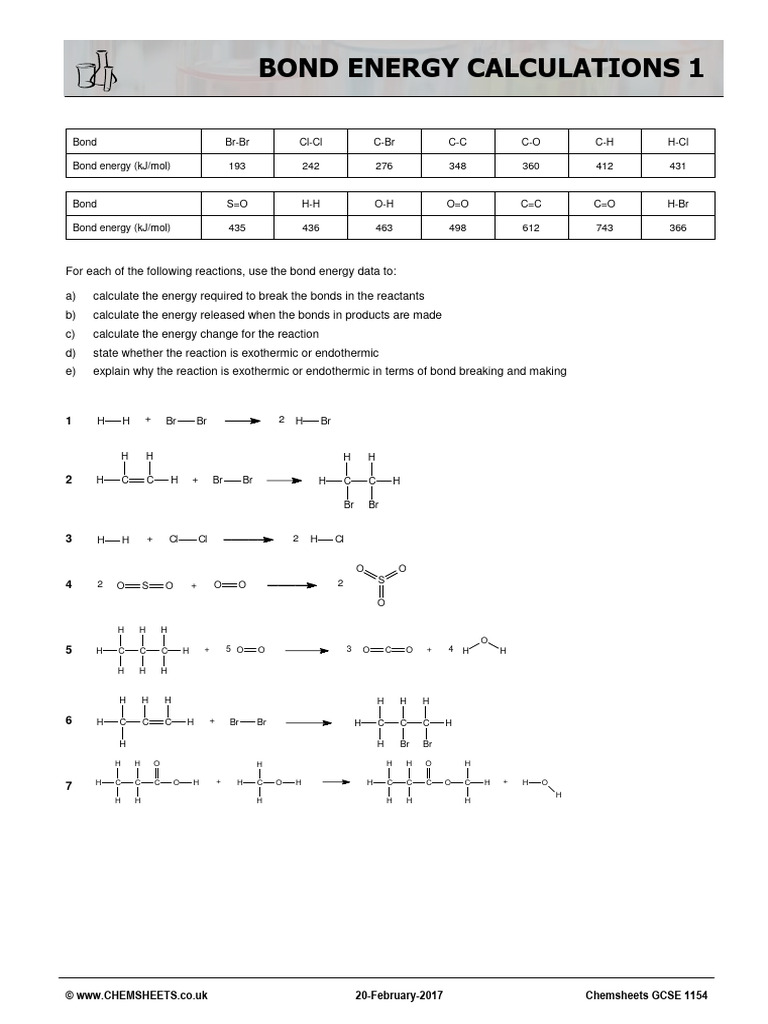 Chemsheets GCSE 1154 Bond Energy Calculations 1 | PDF