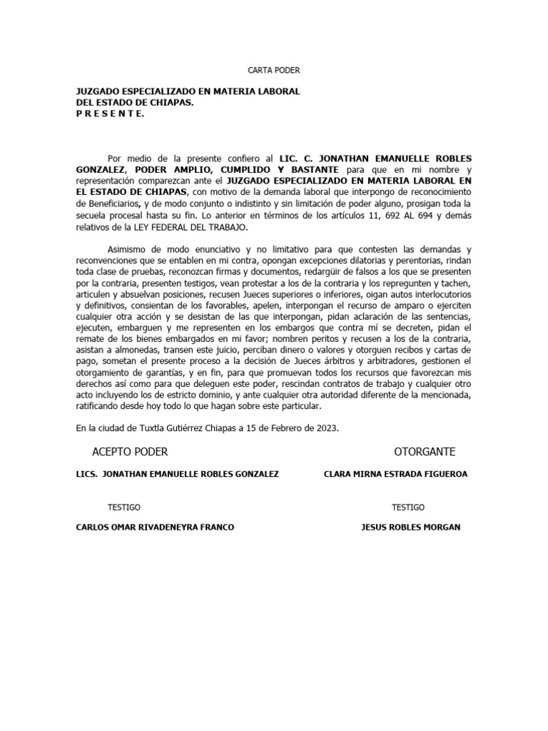 Carta Poder Juzgados Lab Locales | PDF | Ley Pública | Justicia