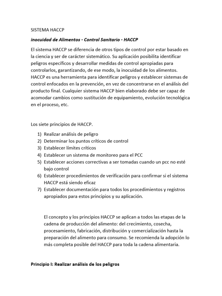Sistema Haccp | PDF | Análisis de Riesgo y Puntos Críticos de Control | Alimentos