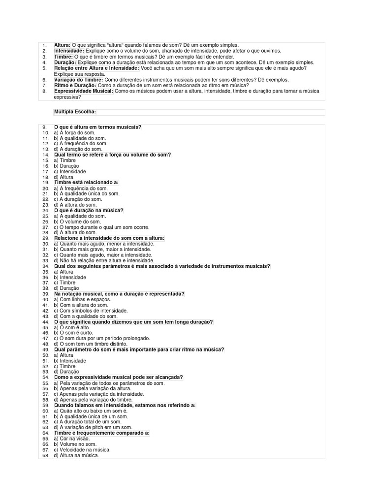 exercicios parametros do som | PDF | Som | Pitch (música)